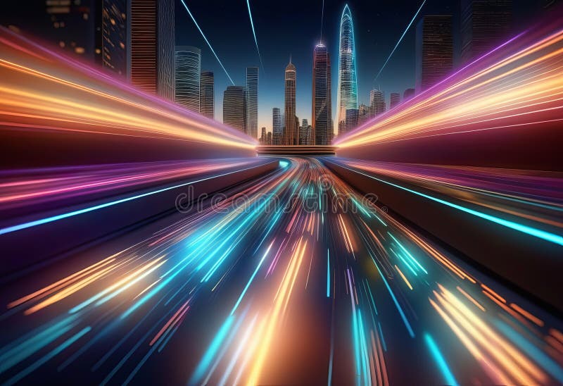 3D Rendering of Warp Speed in Hyper Loop with Blur Light from Buildings ...