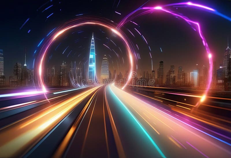 3D Rendering of Warp Speed in Hyper Loop with Blur Light from Buildings ...