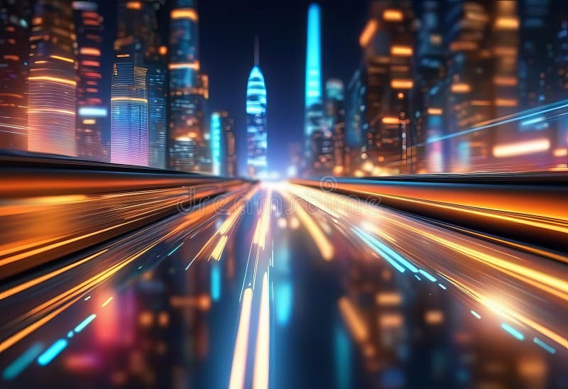 3D Rendering of Warp Speed in Hyper Loop with Blur Light from Buildings ...