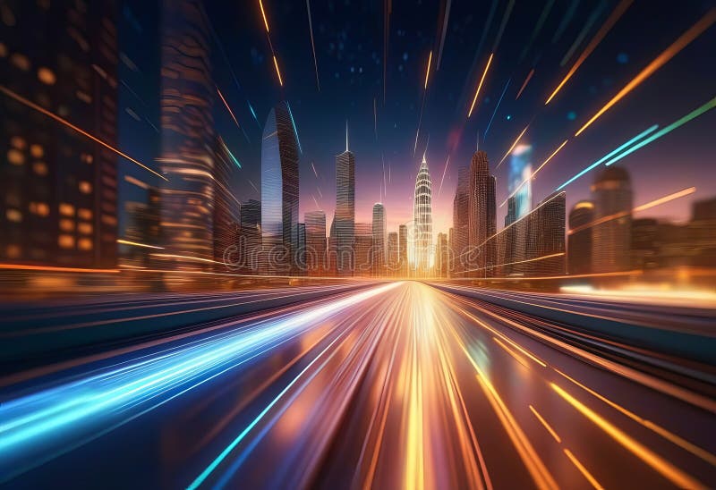 3D Rendering of Warp Speed in Hyper Loop with Blur Light from Buildings ...