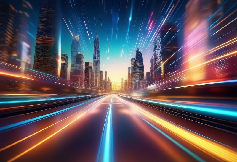 3D Rendering of Warp Speed in Hyper Loop with Blur Light from Buildings ...