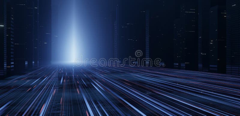 Warp Speed in Hyper Loop with Blur Light from Buildings` Lights in Mega ...