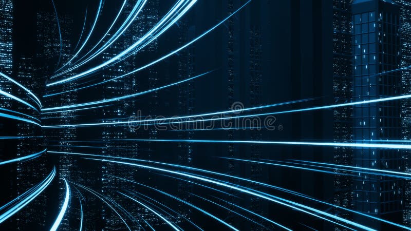 Warp Speed in Hyper Loop with Blur Light from Buildings` Lights in Mega ...