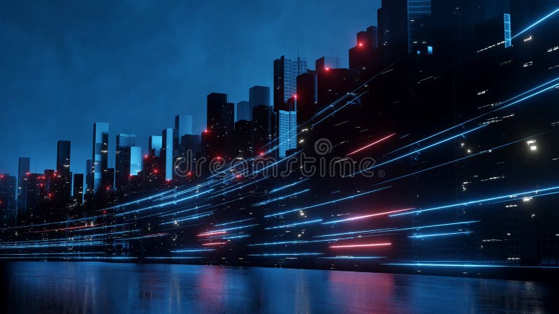 Warp Speed in Hyper Loop with Blur Light from Buildings` Lights in Mega ...