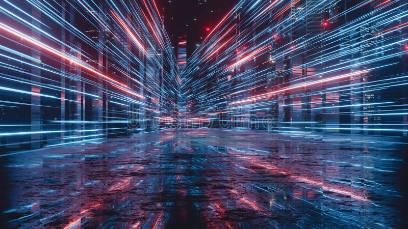 Warp Speed in Hyper Loop with Blur Light from Buildings` Lights in Mega ...