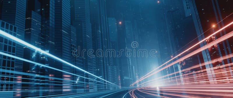 Warp Speed in Hyper Loop with Blur Light from Buildings` Lights in Mega ...
