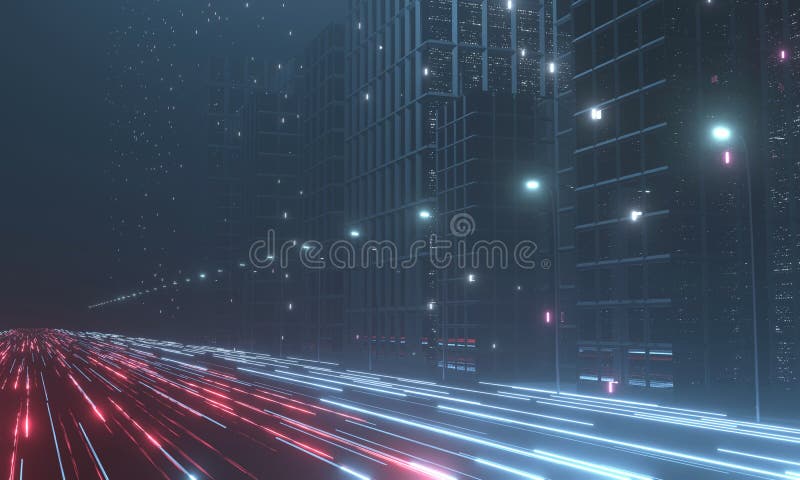 Warp Speed in Hyper Loop with Blur Light from Buildings` Lights in Mega ...