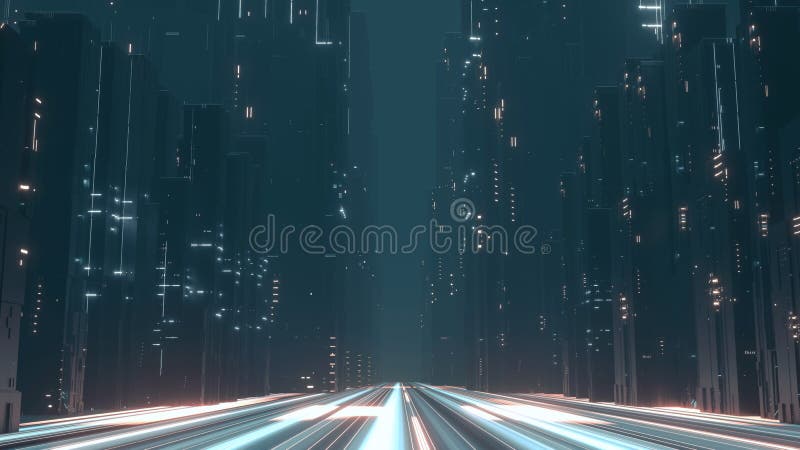 Warp Speed in Hyper Loop with Blur Light from Buildings` Lights in Mega ...