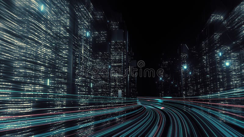 Warp Speed in Hyper Loop with Blur Light from Buildings` Lights in Mega ...