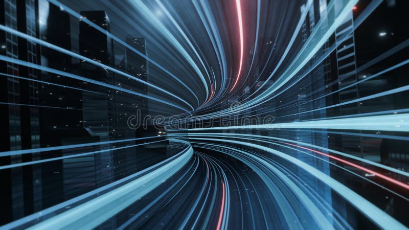 Warp Speed in Hyper Loop with Blur Light from Buildings` Lights in Mega ...