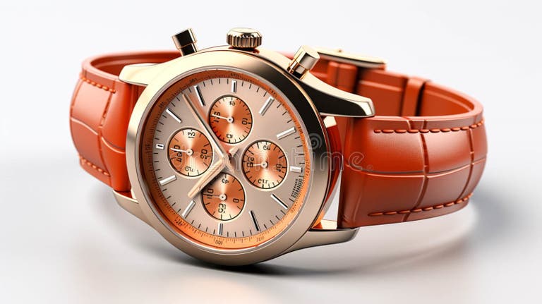 3D Rendering Watch with Leather Belt Isolated on White Stock ...