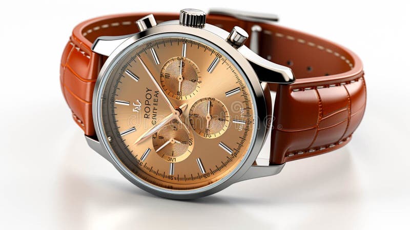 3D Rendering Watch with Leather Belt Isolated on White Stock ...