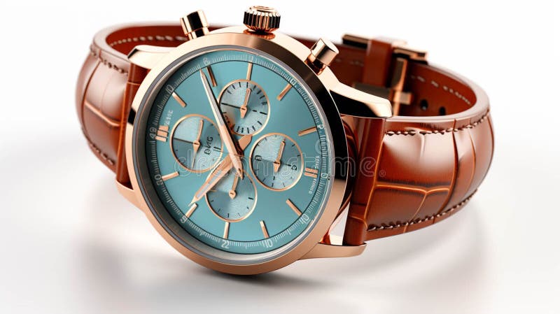 3D Rendering Watch with Leather Belt Isolated on White Stock ...