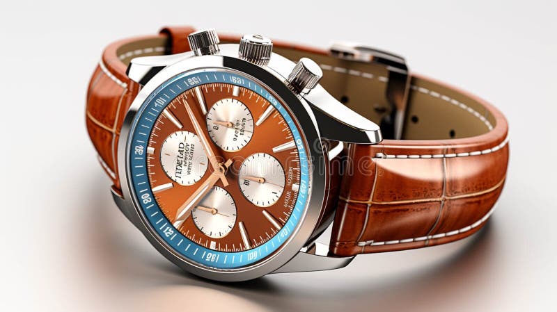 3D Rendering Watch with Leather Belt Isolated on White Stock ...