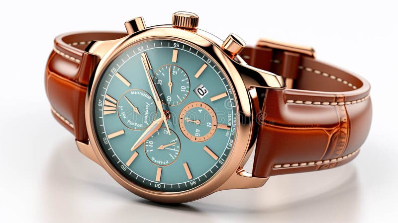 3D Rendering Watch with Leather Belt Isolated on White Stock ...