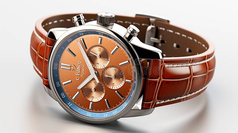 3D Rendering Watch with Leather Belt Isolated on White Stock ...