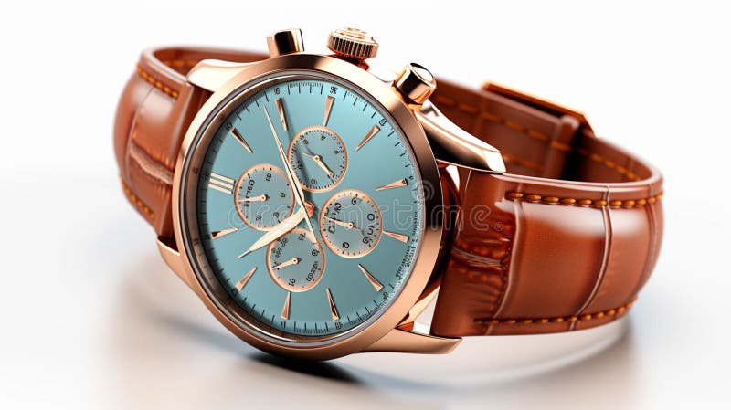 3D Rendering Watch with Leather Belt Isolated on White Stock ...