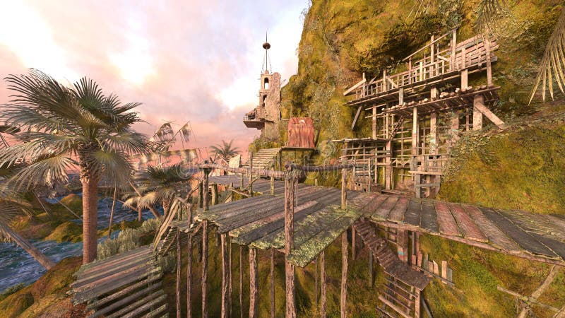 3D Rendering of the Watchtower at the Tip of the Island Stock ...