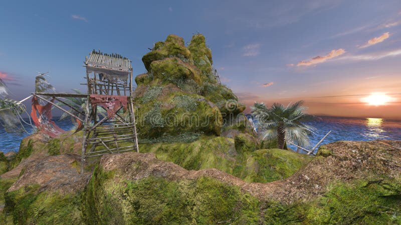 3D Rendering of the Watchtower at the Tip of the Island Stock ...