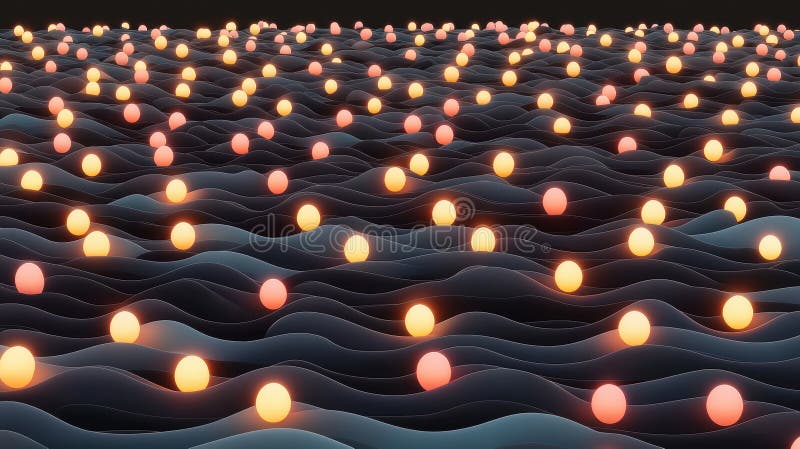 A 3D Rendering of a Wave-like Pattern with Glowing Circles. Stock ...