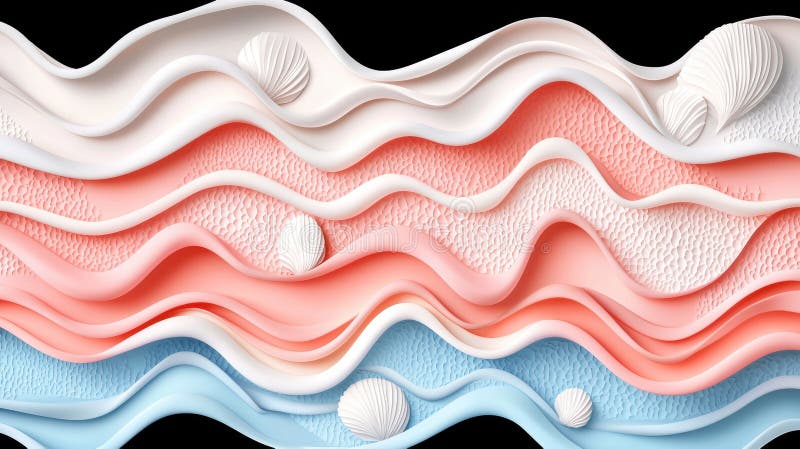 A 3D Rendering of a Wave-like Pattern in Pink, White, and Blue, with ...