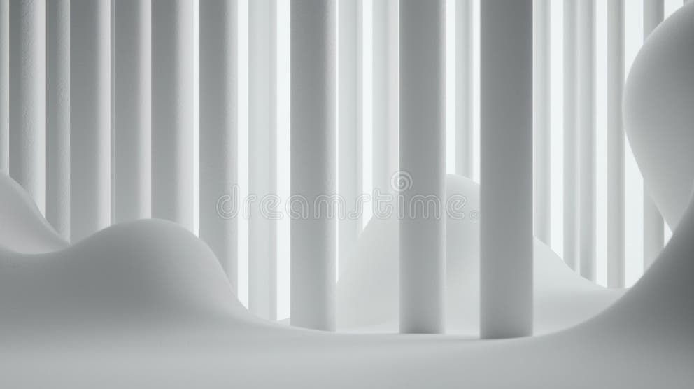 A 3D Rendering of a White Abstract Structure with Vertical Columns and ...