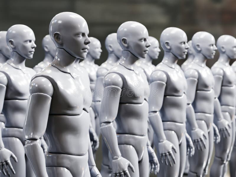 Rows of White Android Robots Stock Illustration - Illustration of ...