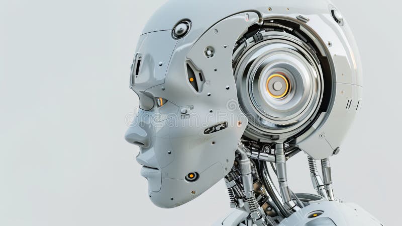 A 3D Rendering of a White Artificial Intelligence Robot Head with a ...