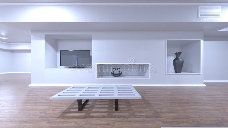 3D Rendering of the White Base Living Room and Dining Kitchen Stock ...