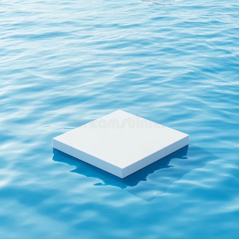 3d Rendering of White Box Floating on Water Surface with Blue ...