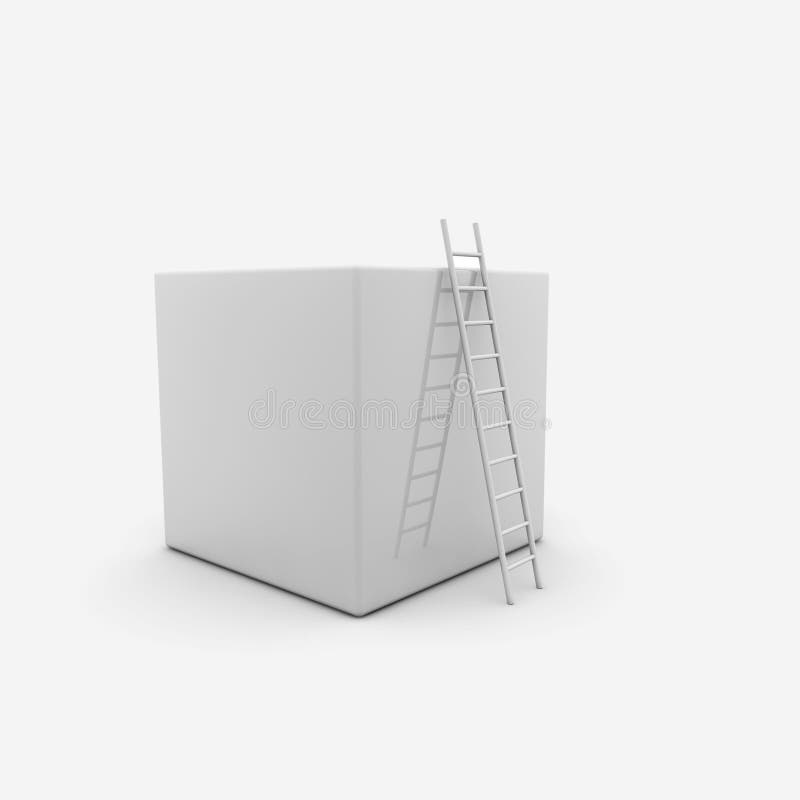 3D Rendering of a White Box and Stairs Next To it Isolated on a White ...