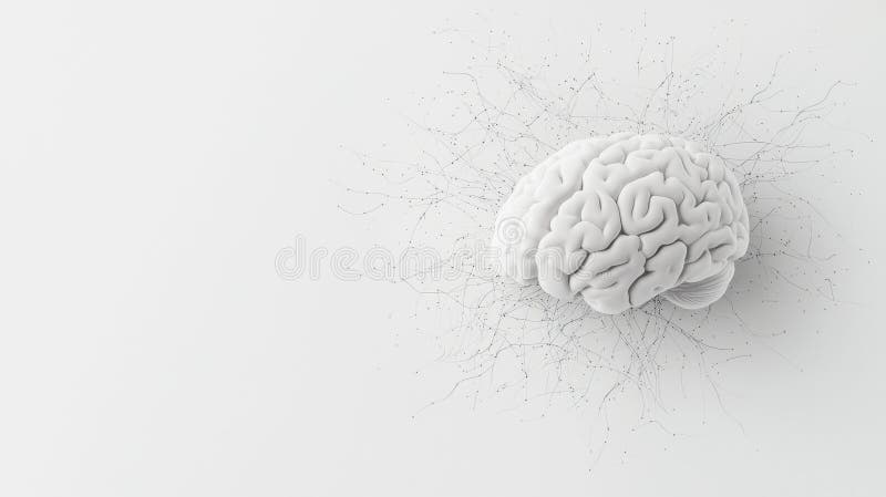 A 3D Rendering of a White Brain with Black Lines Radiating Outwards ...