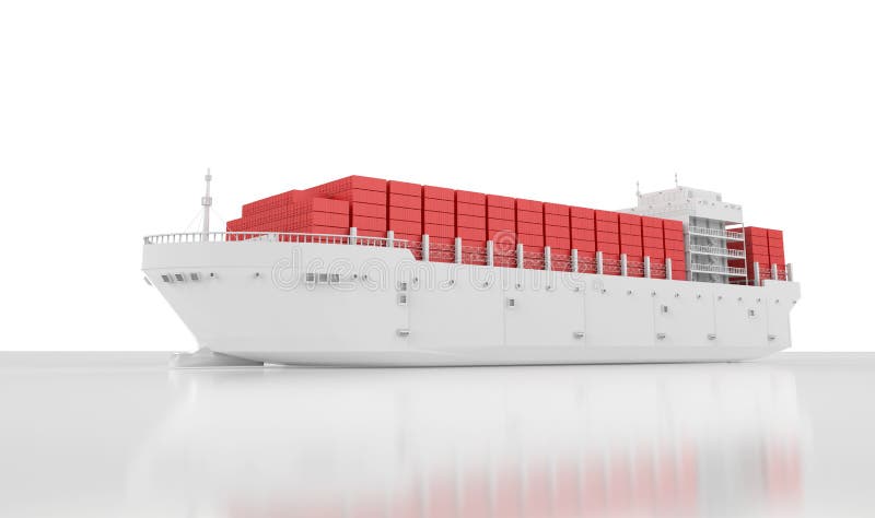 White Cargo Ship or Vessel with Red Containers on White Background ...