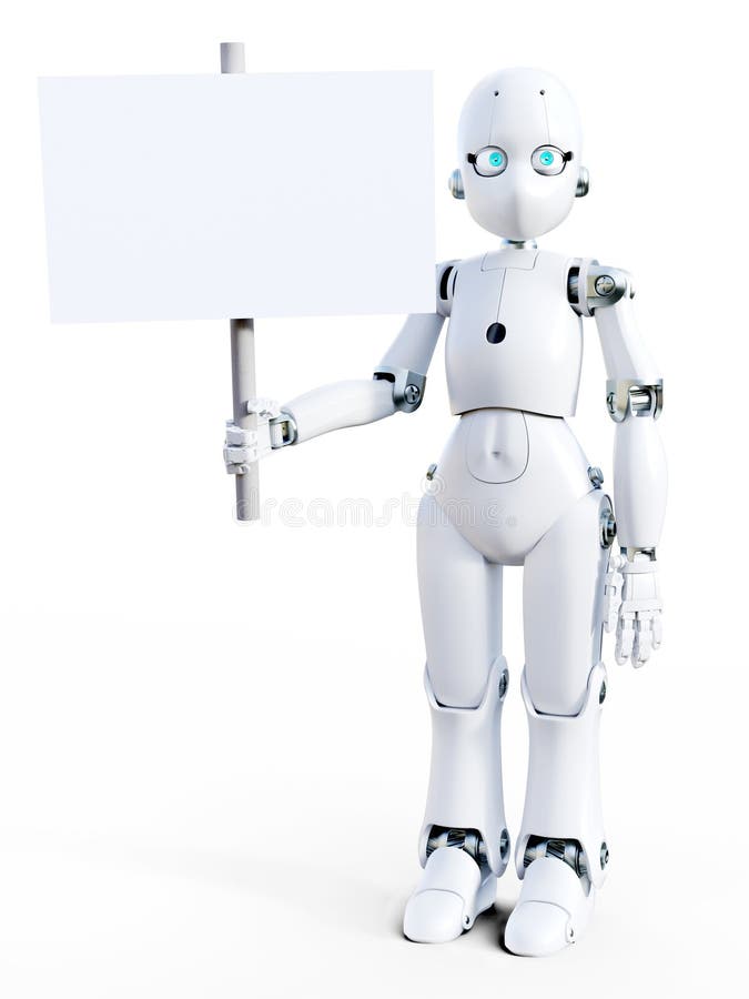 Cartoon Robot Holding Blank Sign. Stock Illustration - Illustration of ...