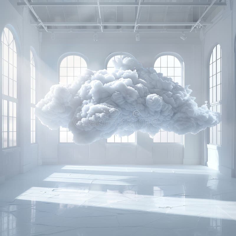 3d Rendering of a White Cloud in a Room with Windows and Sunlight Stock ...