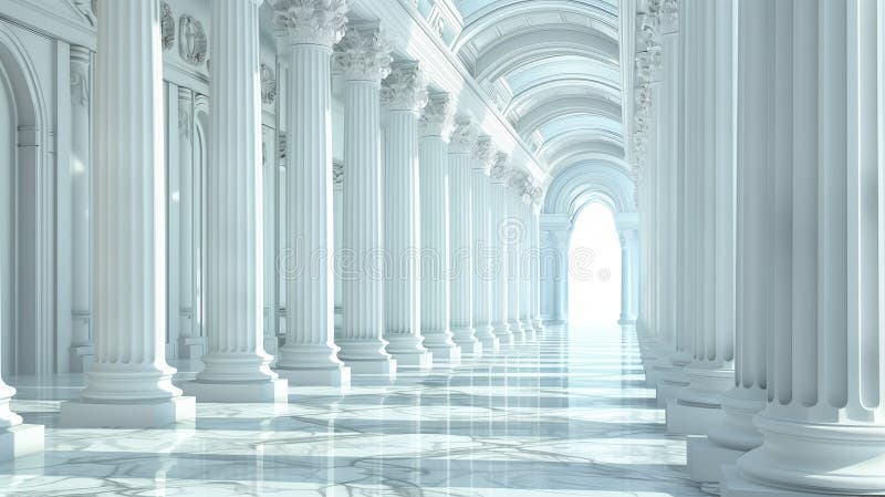3d Rendering White Corridor Pillars Background Stock Illustration ...