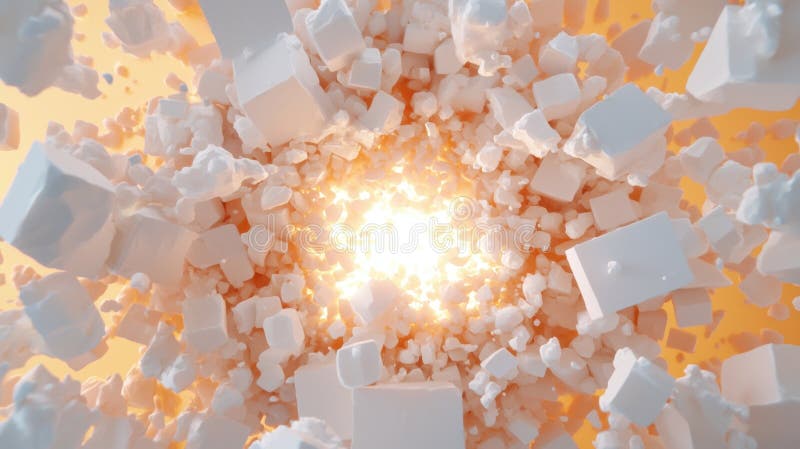 A 3D Rendering of a White Cube Explosion. Stock Illustration ...