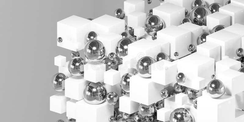 A 3d Rendering of White Cubes and Silver Spheres 3d Render Illustration ...
