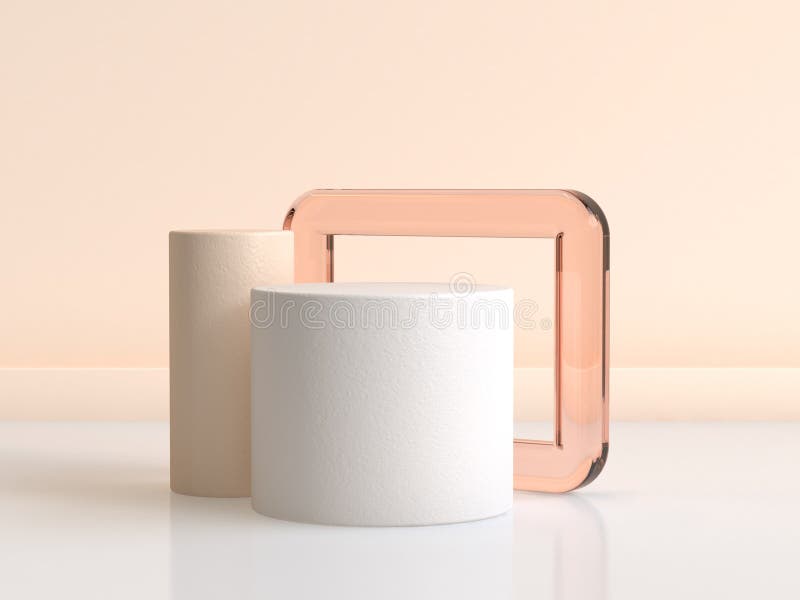 3d Rendering White Cylinder Orange Glass Frame Minimal Abstract Scene ...