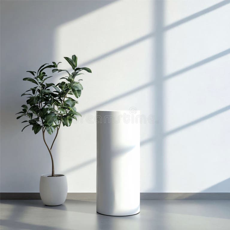 3D Rendering of White Cylindrical Objects in a Minimalist Interior ...