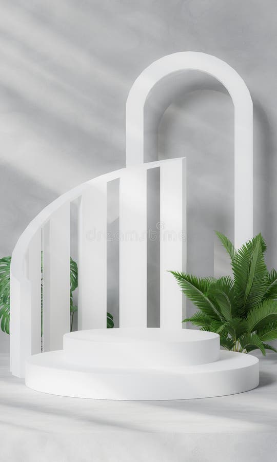 3d Rendering a White Cylindrical Podium is Adorned with a Geometric ...