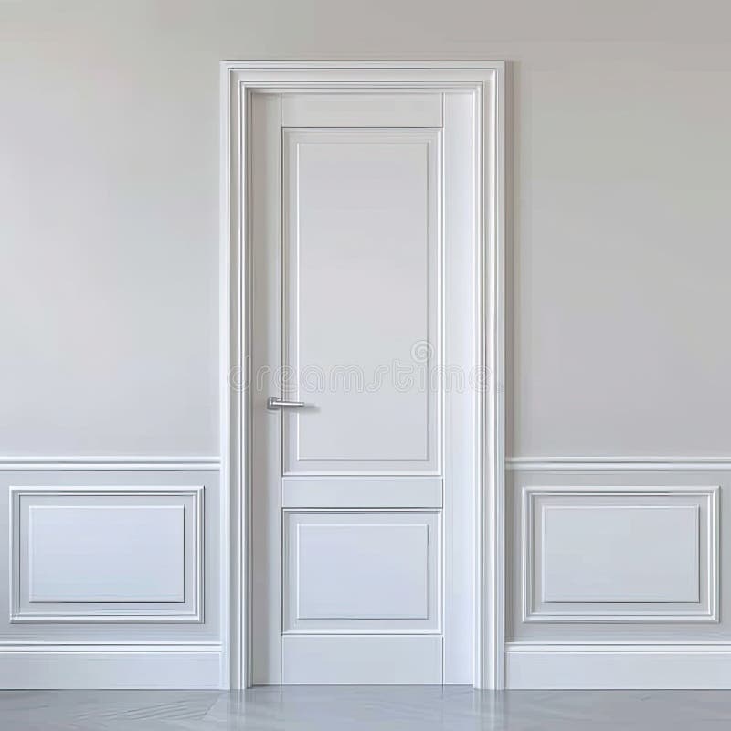 3d Rendering of White Door with Trim on Grey Wall Background. Classic ...