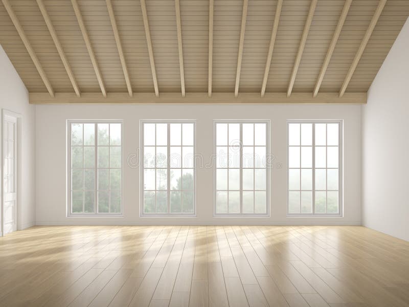 3D Rendering of White Empty Room with Wooden Floor and Sun Light Cast ...