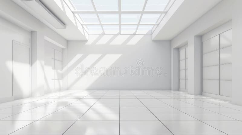 A 3D Rendering of White Empty Space in a Room, Ceramic Tile Floor in ...