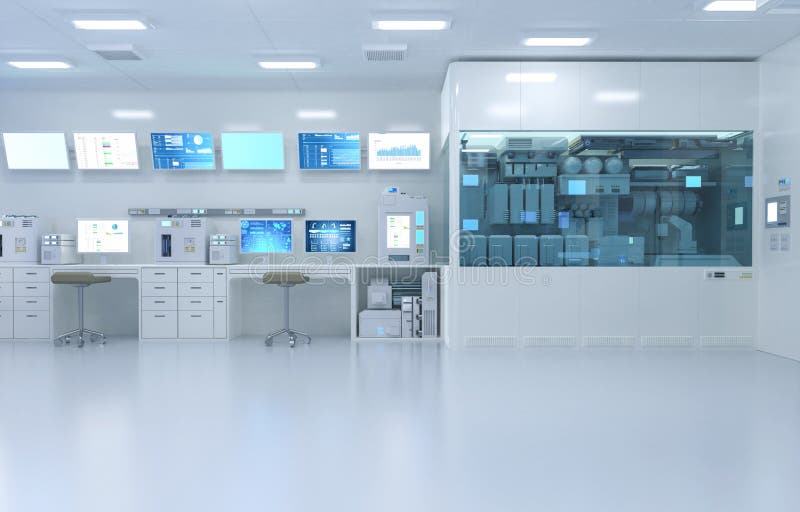 White Futuristic Digital Laboratory Interior in Semiconductor ...