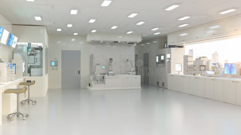 White Futuristic Laboratory Interior in Semiconductor Manufacturing ...