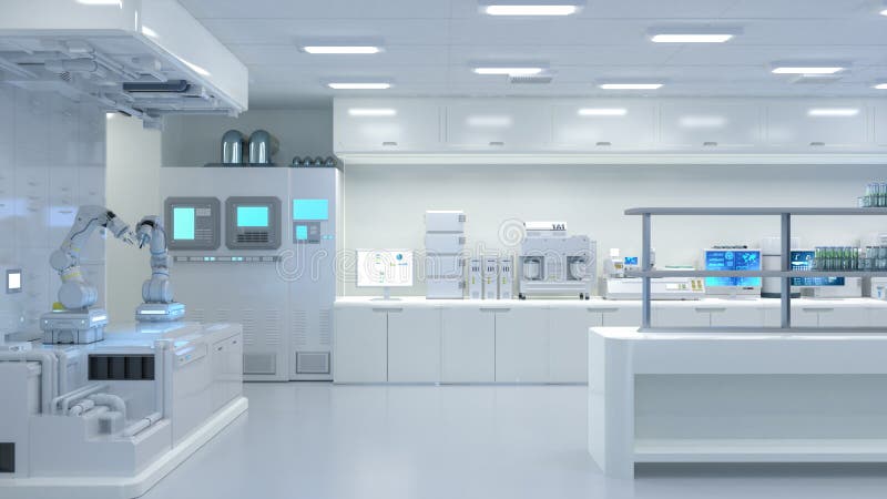 White Futuristic Laboratory Interior in Semiconductor Manufacturing ...