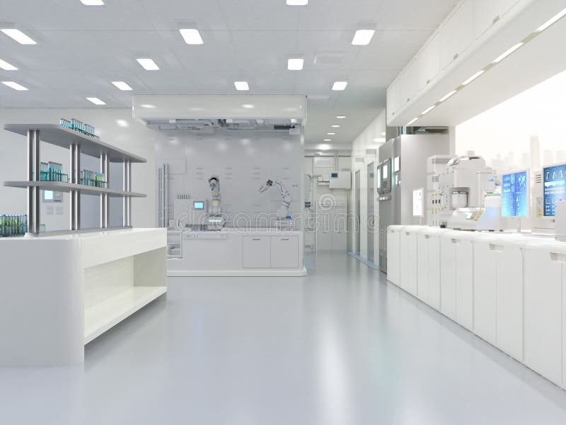 White Futuristic Laboratory Interior in Semiconductor Manufacturing ...