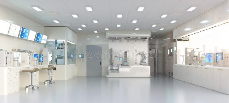 White Futuristic Laboratory Interior in Semiconductor Manufacturing ...