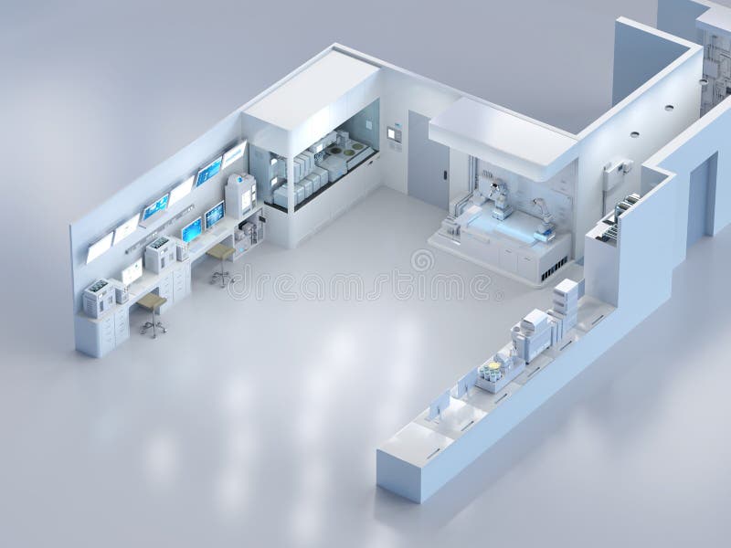 White Futuristic Laboratory Interior in Semiconductor Manufacturing ...